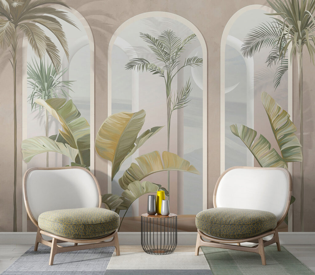 Wall murals Arched windows with tropical plants : u96402 - Muralas.us