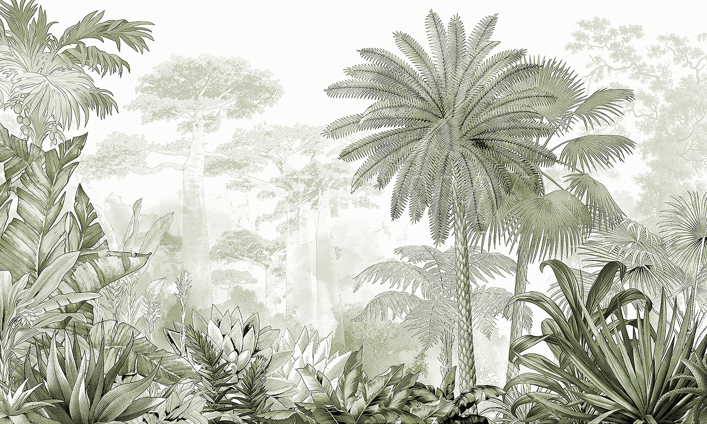 Wall murals Lush tropical greenery in detailed illustration : u59041v1 ...