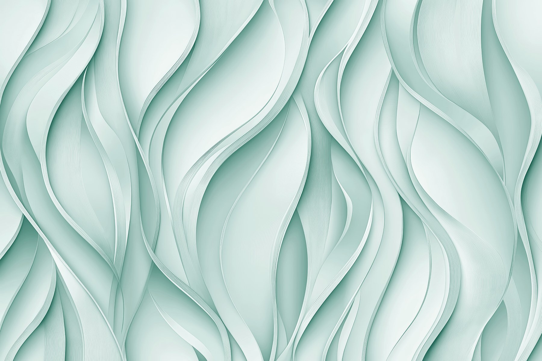 Wall murals White and green wavy lines : w02509v1 - Muralas.us